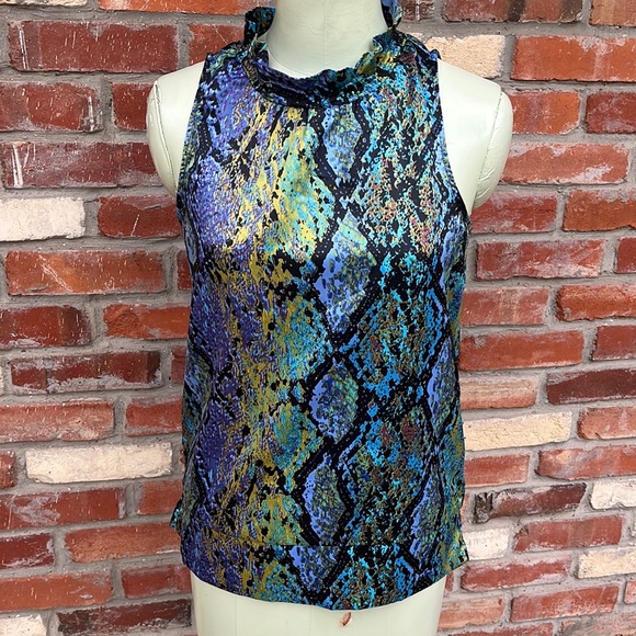 NY Collection | Tops | My Collection High Neck Snakeskin Sleeves Blouse ...